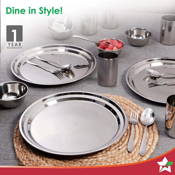 Venice Stainless Steel Dinner Set of 12pcs | Plates, Glasses, Bowls, S