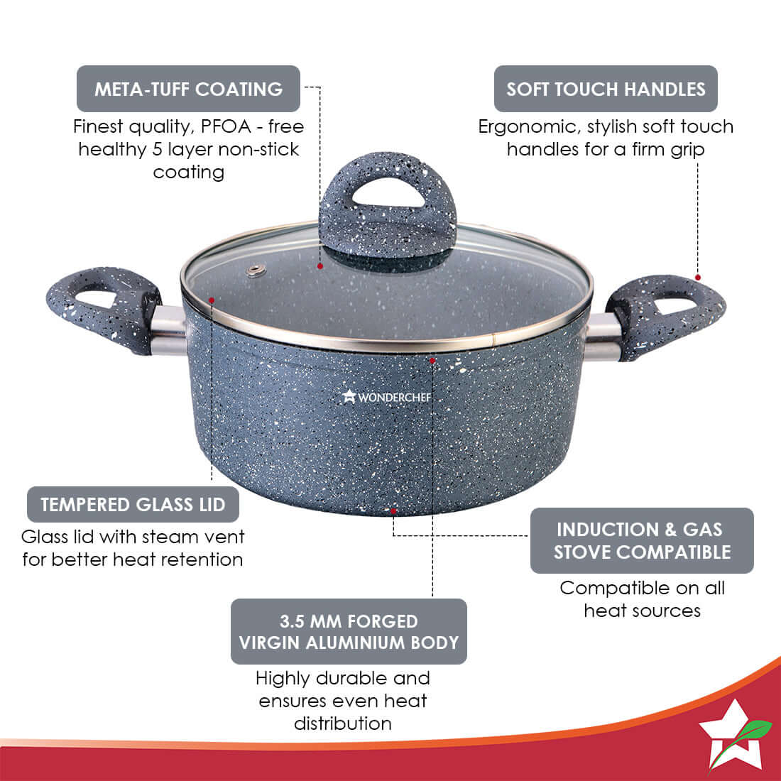 Wonderchef Granite Die Cast Casserole Set | Induction Base Cookware Online