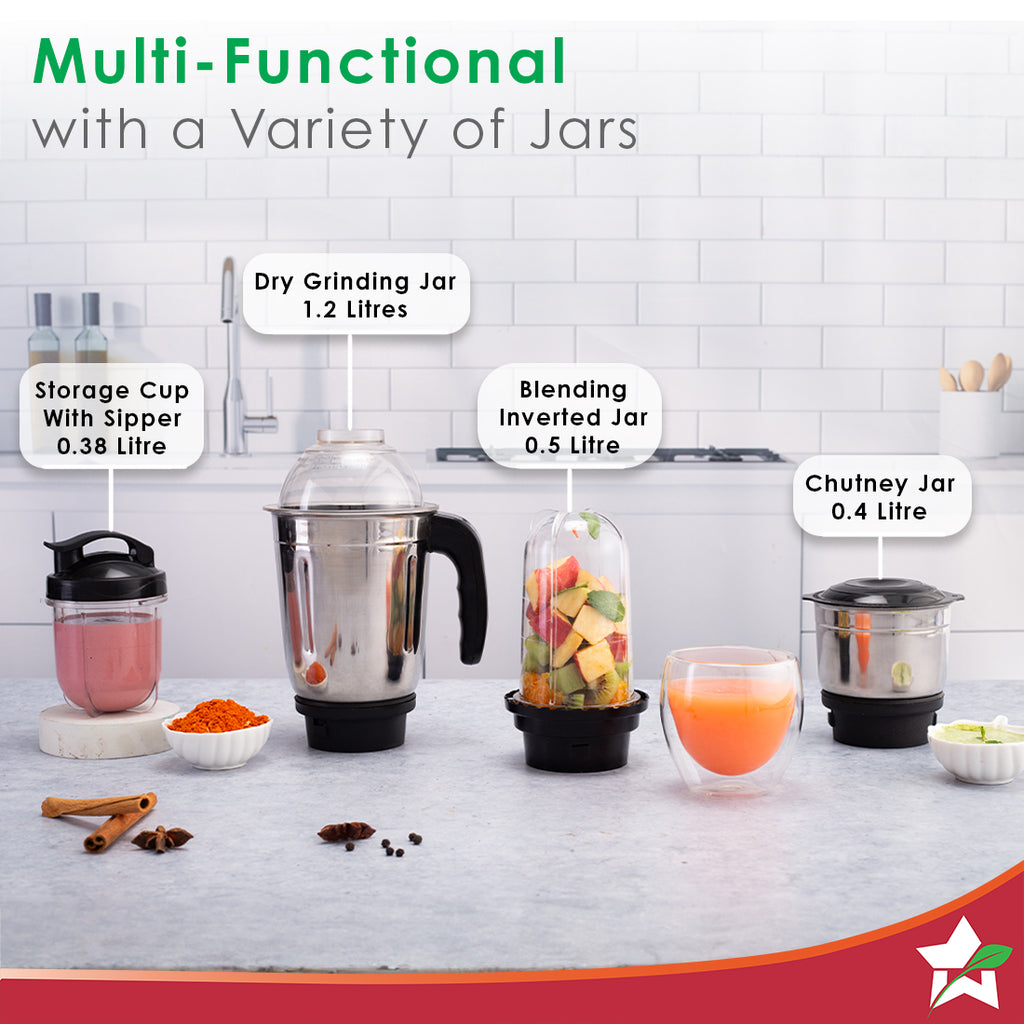 Acura Blender Pro Mixer Grinder 500W, 230V~50Hz, 4 Jars( 2 Stainless S ...
