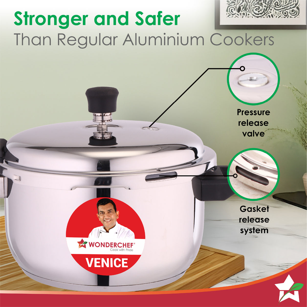 Venice Stainless-steel Pressure Cooker | 5L | Outer Lid | Triply Botto ...