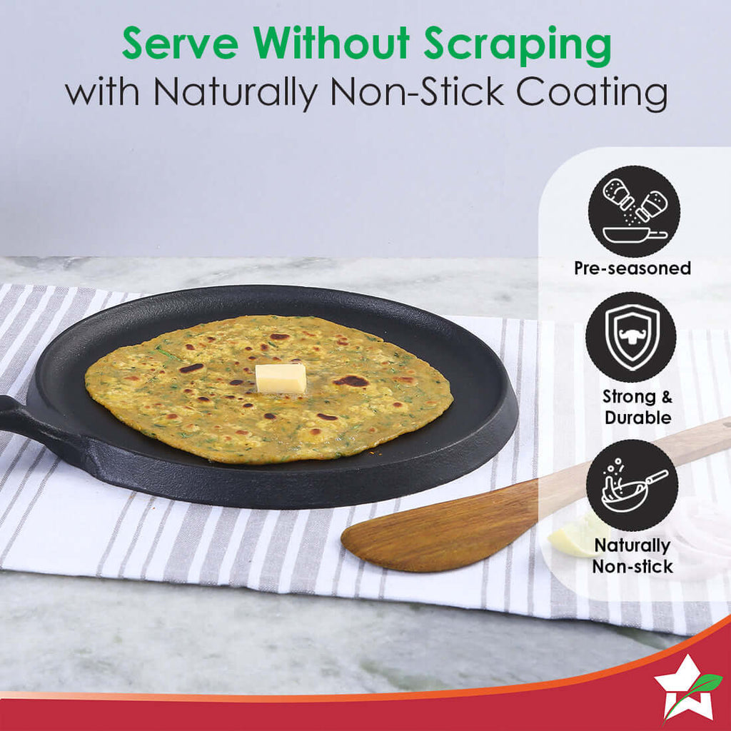 Forza Cast-Iron 25 cm Dosa Tawa Pan | Pre-Seasoned Cookware | Induction ...