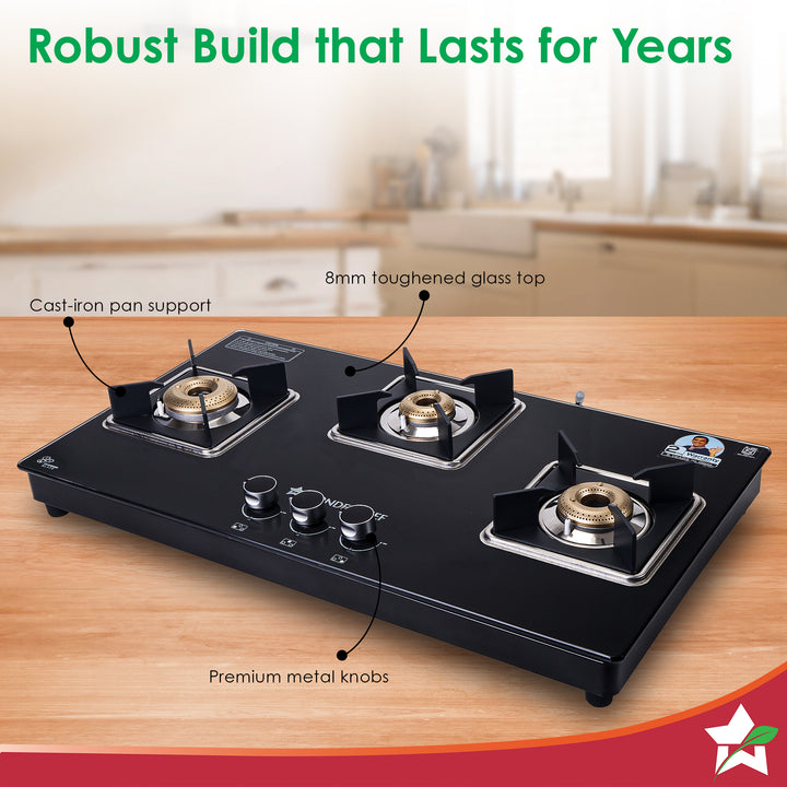 Wonderchef Octavia Auto 3-Burner Gas Stove | Efficient Stylish