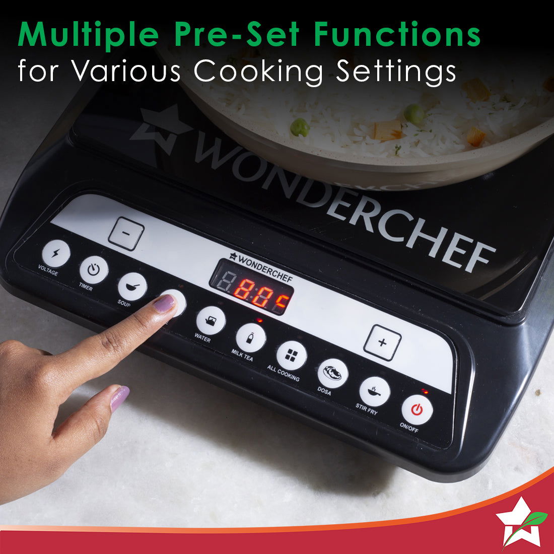 Power 1400W Induction Cooktop with 11 Preset Functions, Push Touch Con ...