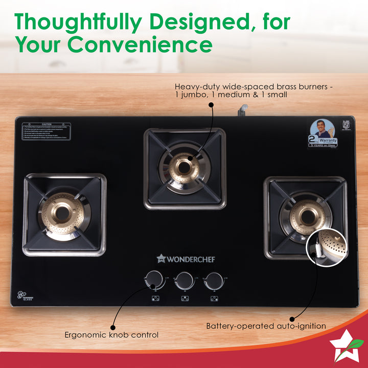 Wonderchef Octavia Auto 3-Burner Gas Stove | Efficient Stylish