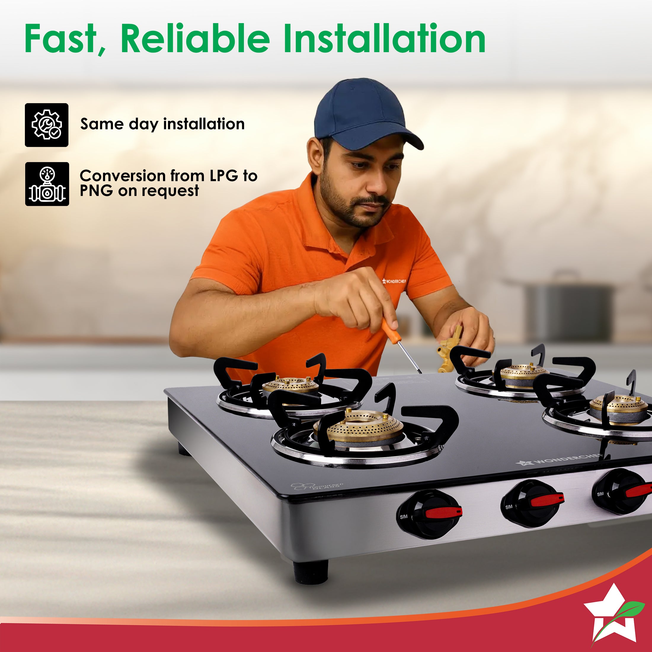 Galaxy Auto-Ignition 4 Brass Burner Gas Stove, LPG Gas Stove for Kitch