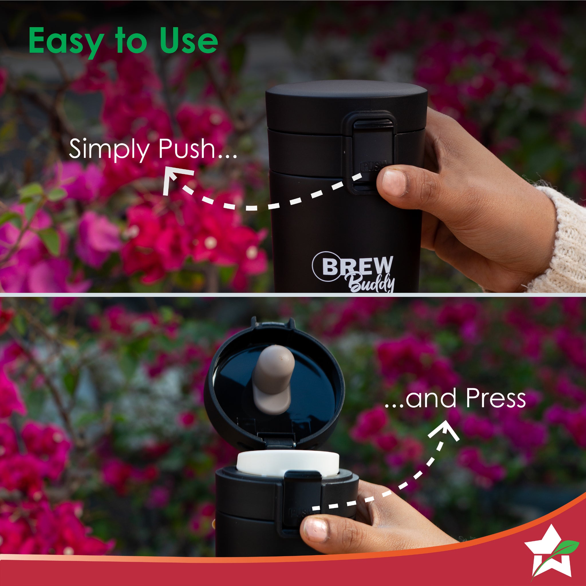 Brew Buddy Portable Coffee Mug | 380 ml | 304 Stainless Steel | Rust P ...