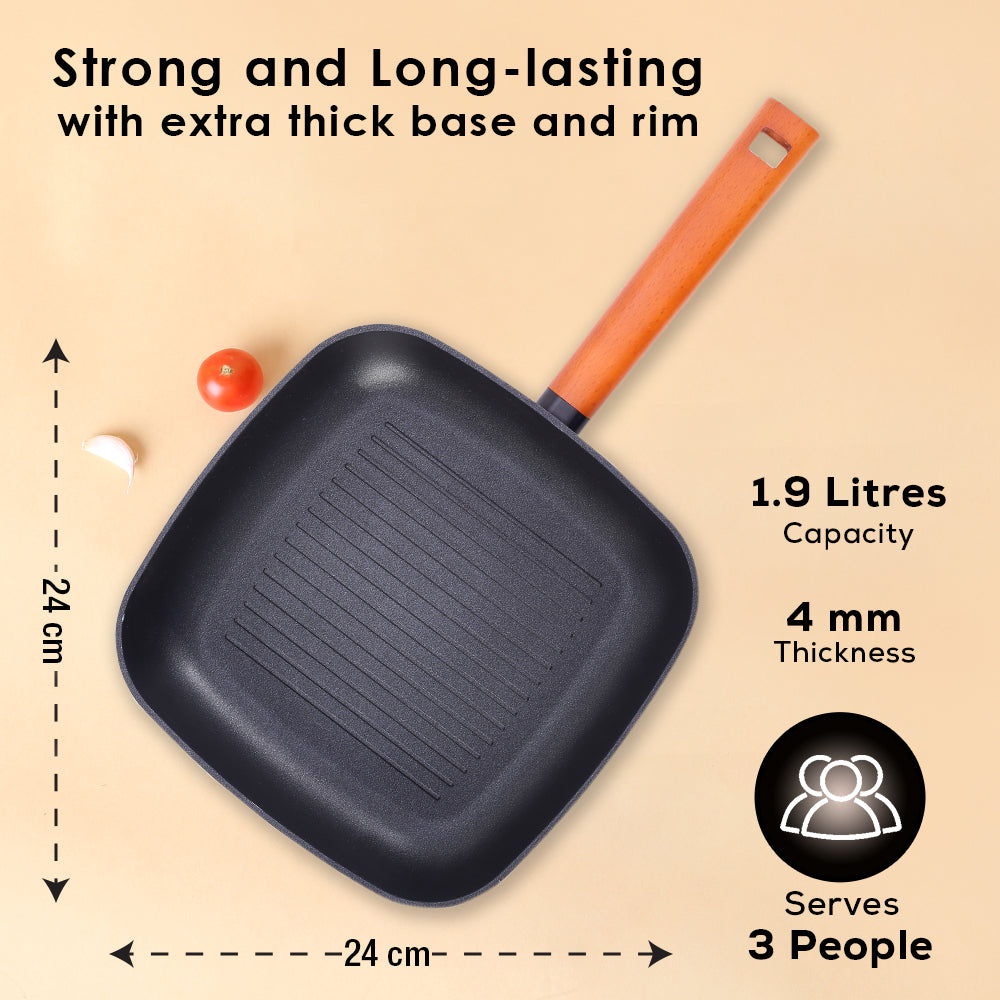 Caesar Forged Grill Pan, 24cm, Black, Greblon C3 Non-stick Coating, Vi ...