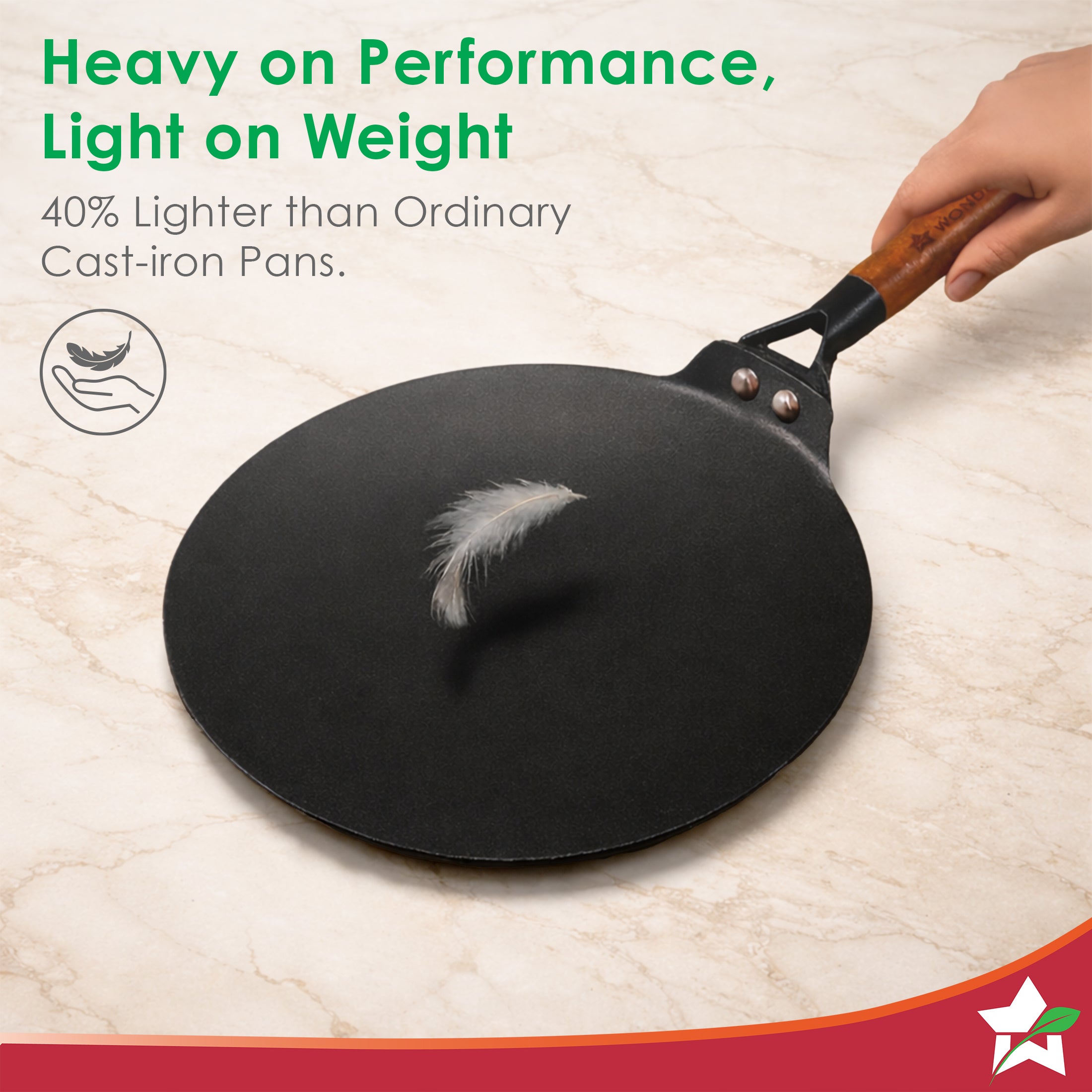 Ferro Light-weight Cast-iron Roti Tawa | 26cm | Pre-seasoned with 100%