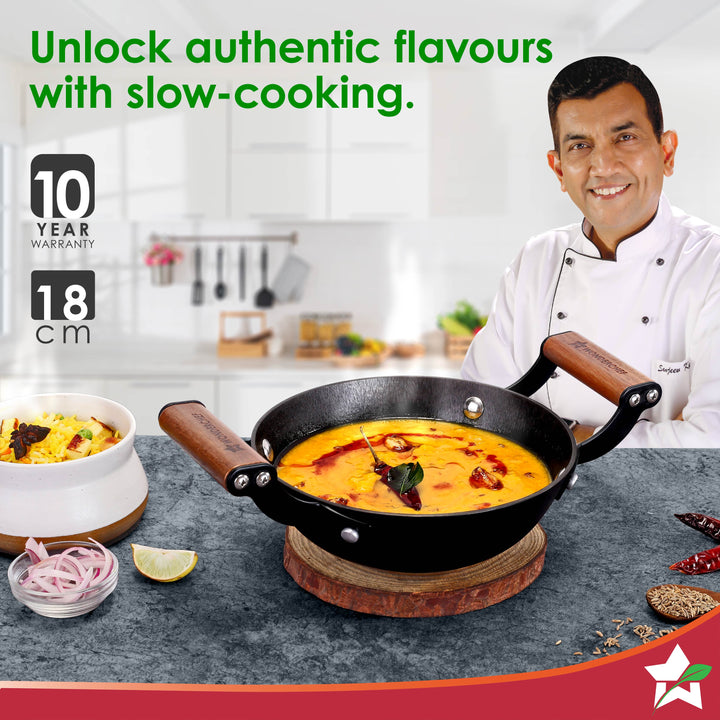Ferro Light-weight Cast-iron Kadhai, 18cm, 40% Lighter, Pre-seasoned w