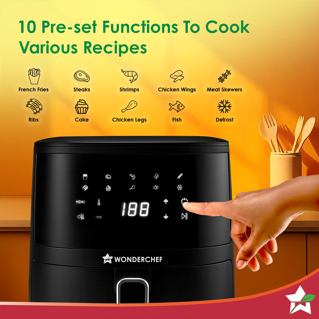 Neo Pro Digital Air Fryer | 4.5L | 1300W | Rapid Air Technology | 10 P ...