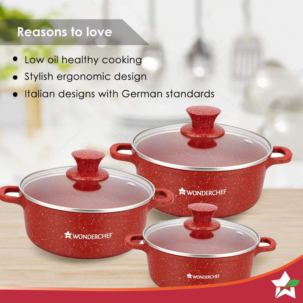 Granite Die-Cast Casserole Cookware Set-Red | Buy Cookware Online ...
