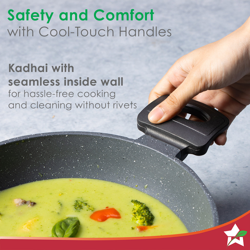 Duralite Die-Cast Kadhai with Lid | 24 cm | 2.4 L | 5 Layer Meta-Tuff ...