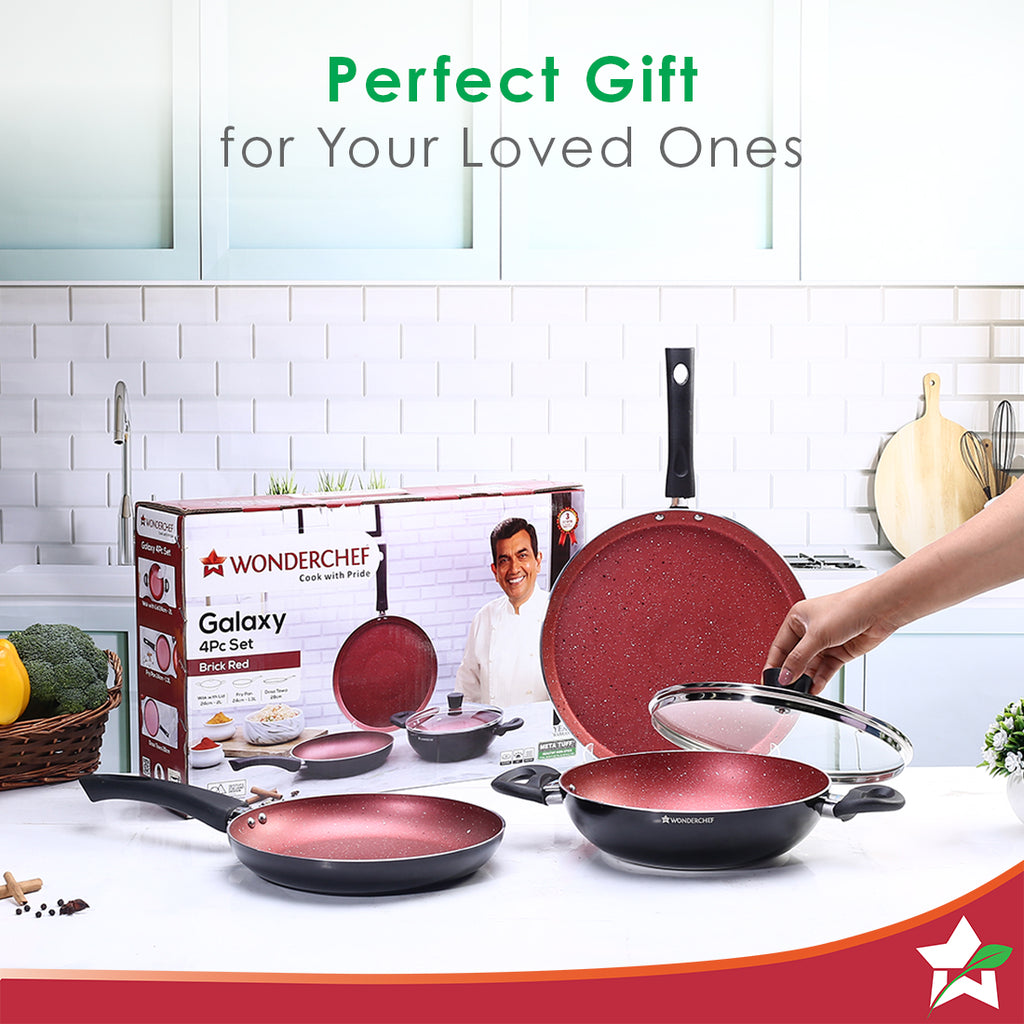 Galaxy Cookware 4 Piece Set | Kadhai with Lid, Fry Pan, Dosa Tawa ...