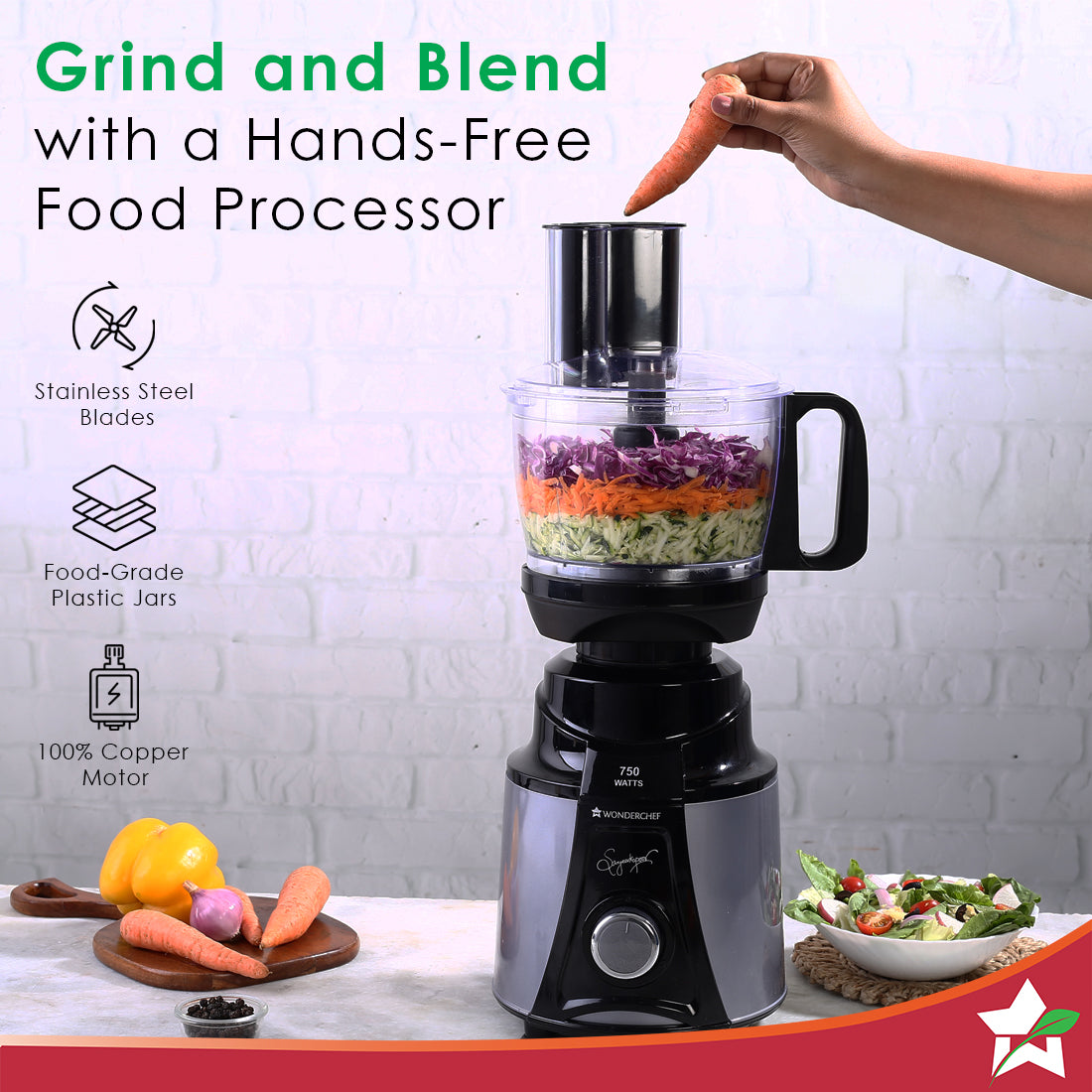 Galaxy Food Processor 750W Mixer Grinder, 100% Copper Motor, 4 Jars, B ...