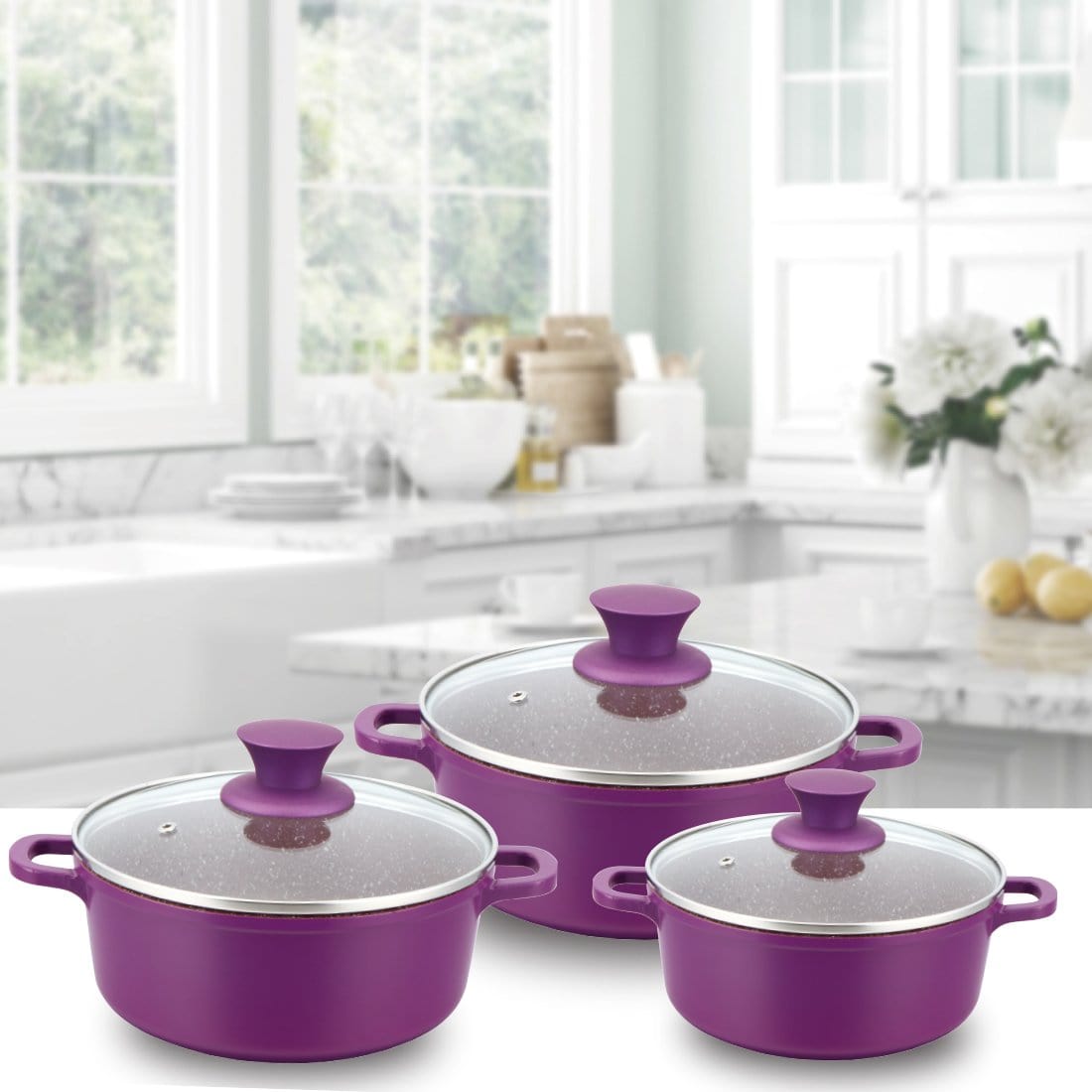 Wonderchef Granite Die-Cast Casserole Set Purple | Non-stick Cookware ...
